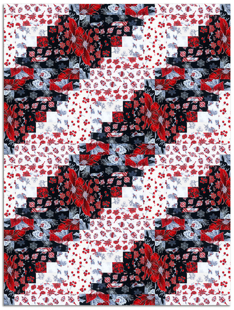 Jordan Fabrics Pre-Cut 12 Block Log Cabin Quilt Kit - Christmas Blosso