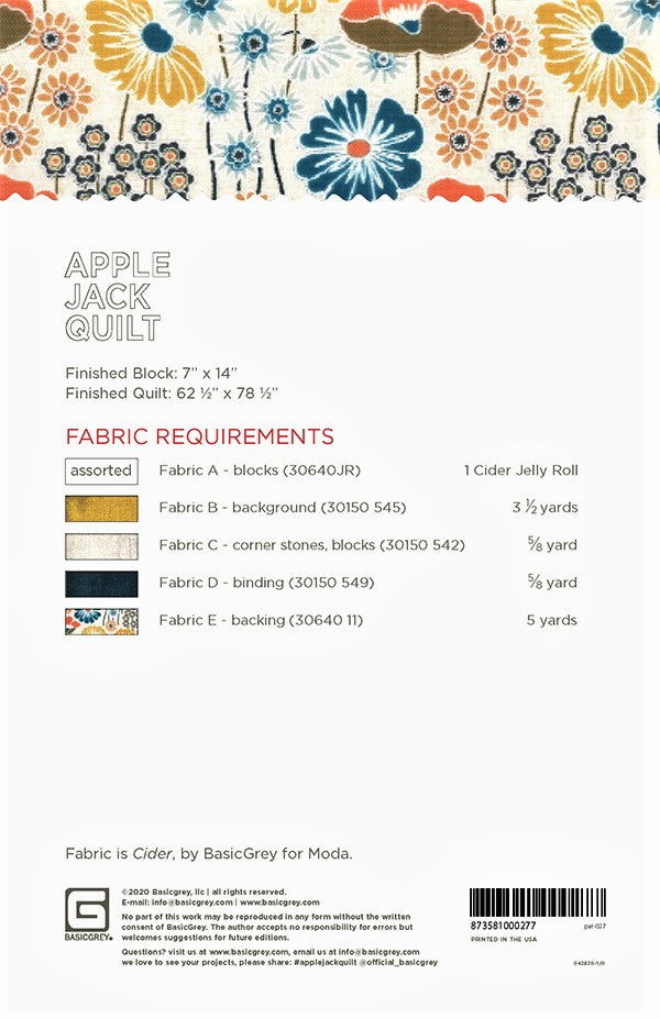 APPLE JACK - BASICGREY Quilt Pattern 027 DIGITAL DOWNLOAD – Jordan Fabrics