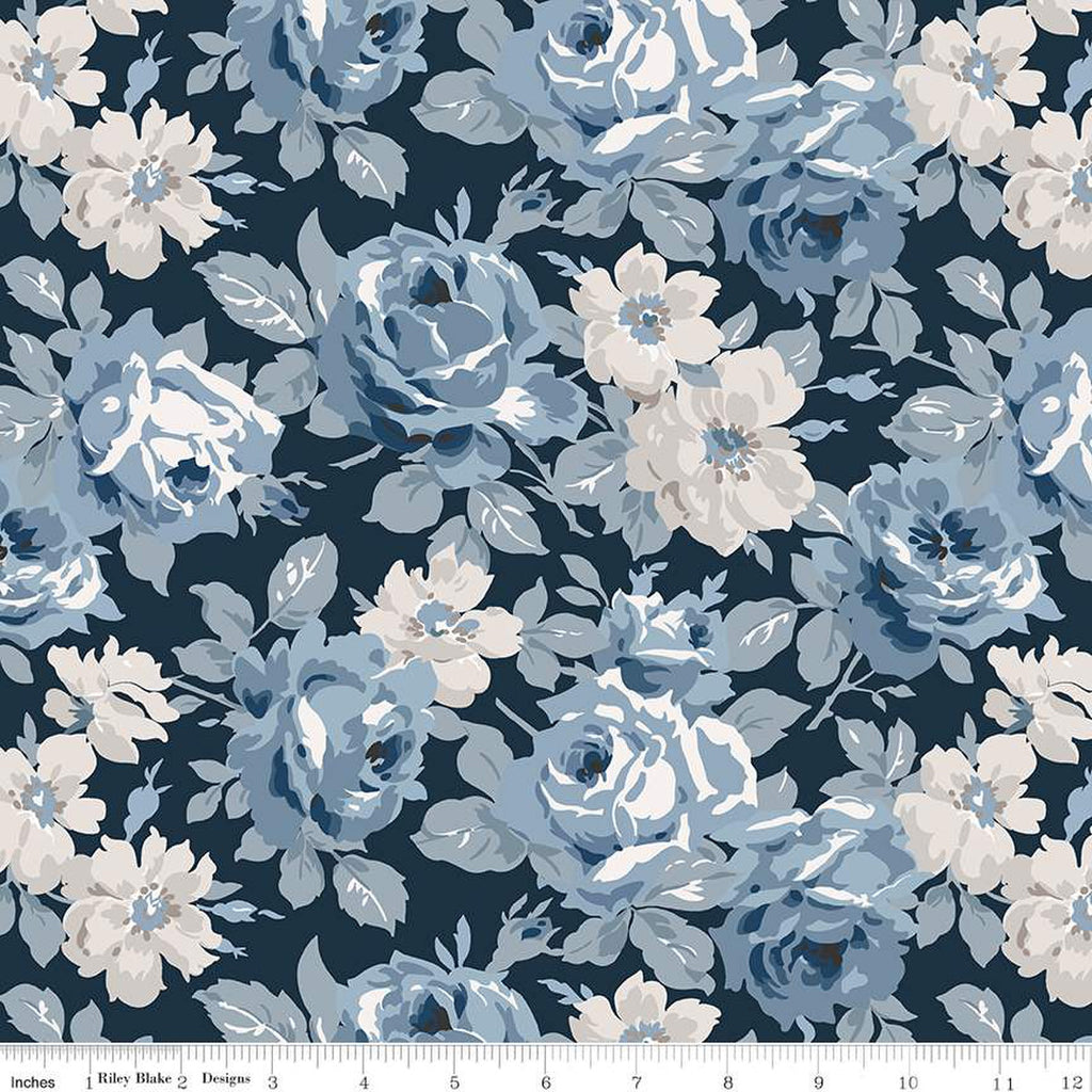 Riley Blake Serenity Blues C14780 Midnight Main Floral By The Yard ...