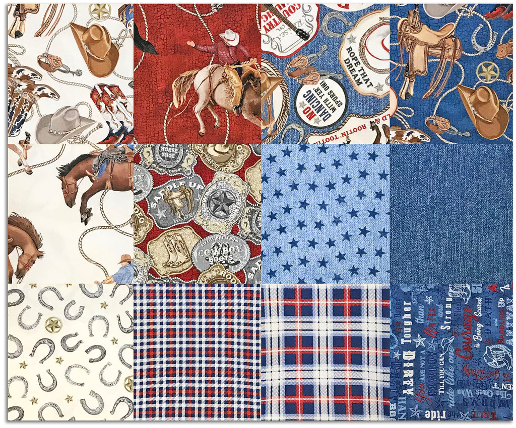 Matt's Northcott Pre-Cut 12 Piece Fat Quarter Bundle - Cowboy Blues ...