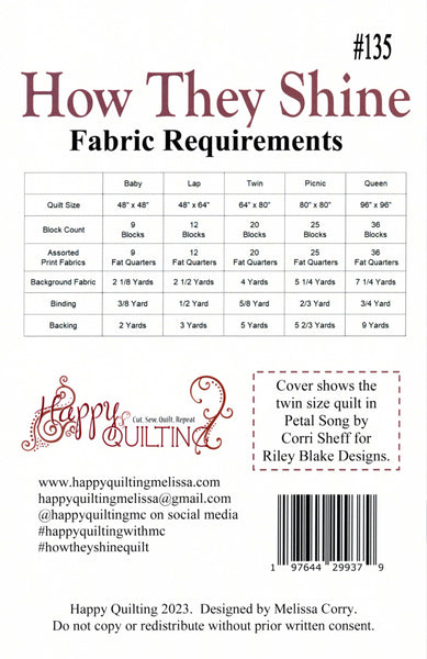 HOW THEY SHINE - Happy Quilting Pattern - #135 – Jordan Fabrics