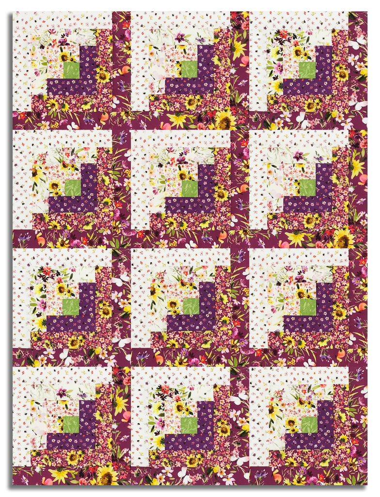 Clothworks Pre-cut 12 Block Log Cabin Quilt Kit - Summer Garden ...