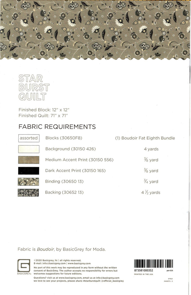 STAR BURST - BASICGREY Quilt Pattern 035 – Jordan Fabrics