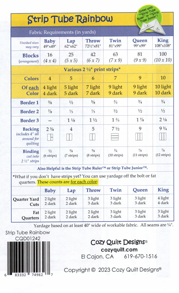 STRIP TUBE RAINBOW - Cozy Quilt Designs Pattern – Jordan Fabrics
