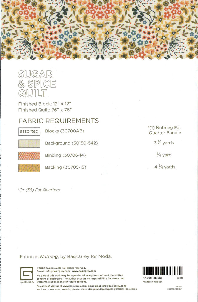 SUGAR & SPICE - BASICGREY Quilt Pattern 058 – Jordan Fabrics