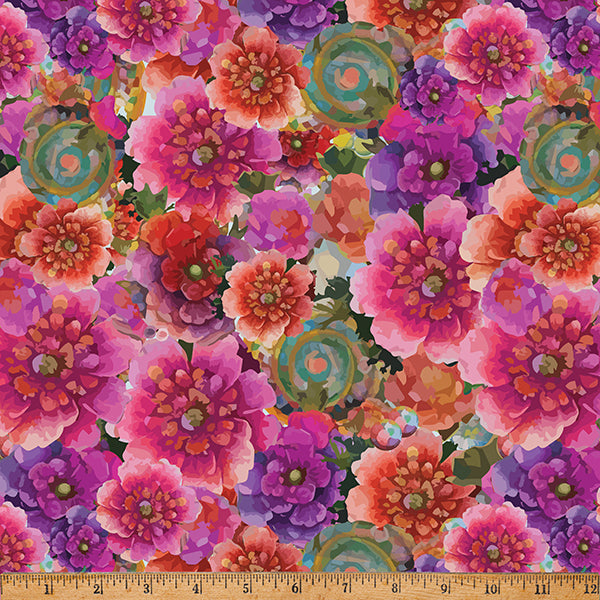 Hoffman Spectrum Print Whimsical Flower Garden W5537 23 Fuchsia By The ...