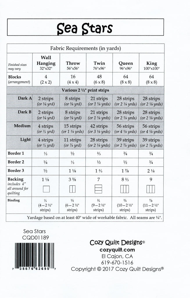 SEA STARS - Cozy Quilt Designs Pattern – Jordan Fabrics