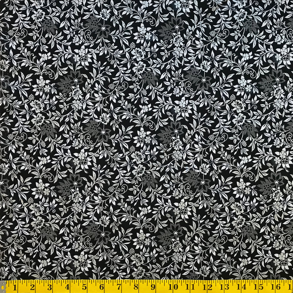 Jordan Fabrics Metallic Christmas Blossom 10006 2 Black/Silver Elegant