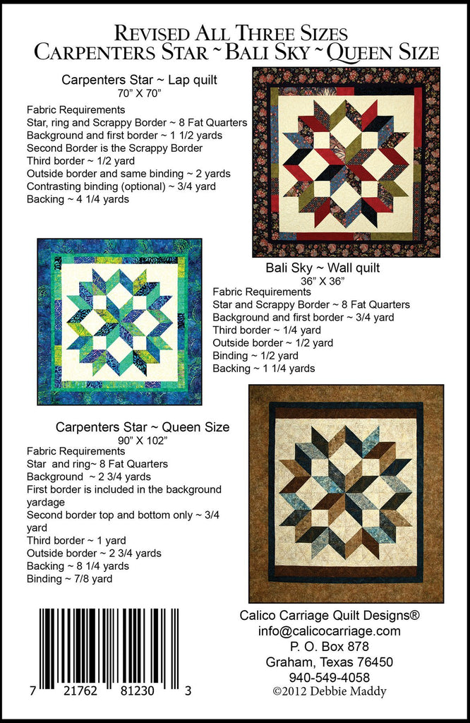 CARPENTER'S STAR REVISED - Calico Carriage Quilt Designs Pattern CCQD1 ...