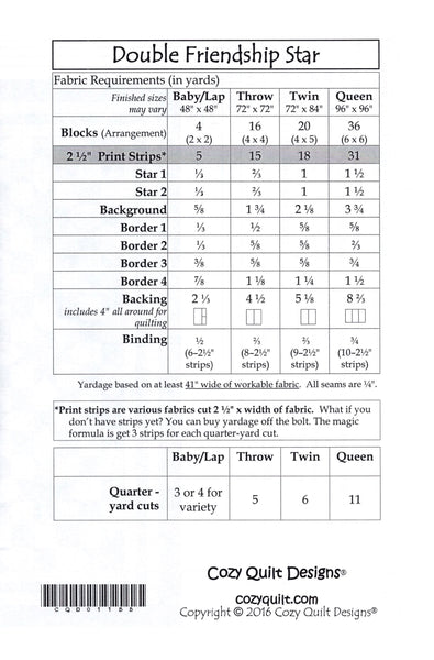 DOUBLE FRIENDSHIP STAR - Cozy Quilt Design Pattern DIGITAL DOWNLOAD ...
