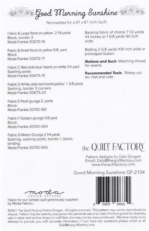 GOOD MORNING SUNSHINE - Quilt Pattern QF-2104 By The Quilt Factory ...