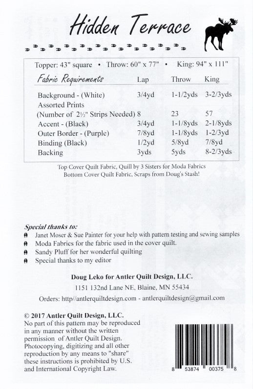 HIDDEN TERRACE - Antler Quilt Design Pattern AQD0256 – Jordan Fabrics