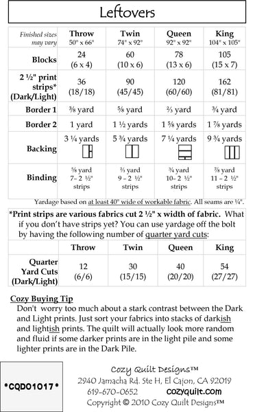 LEFTOVERS - Cozy Quilt Designs Pattern DIGITAL DOWNLOAD – Jordan Fabrics