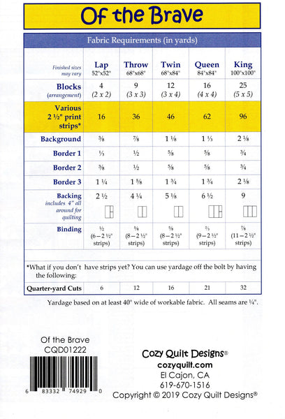 OF THE BRAVE - Cozy Quilt Designs Pattern – Jordan Fabrics