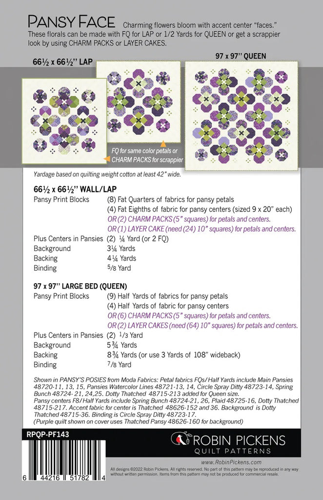 Pansy Face - Robin Pickens Quilt Pattern – Jordan Fabrics