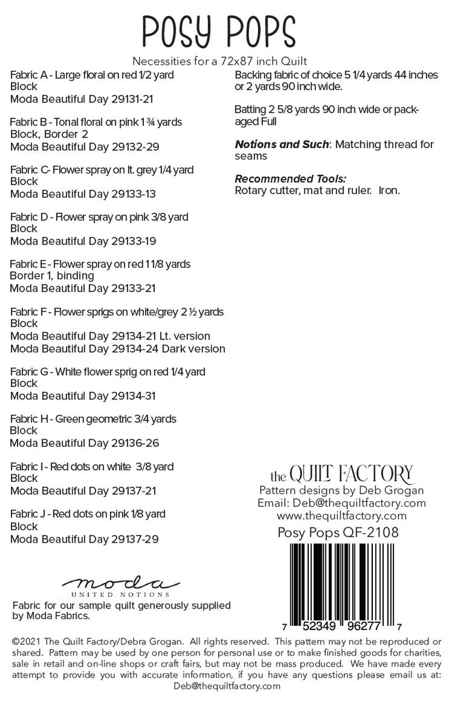 POSY POPS - The Quilt Factory Pattern QF-2109 – Jordan Fabrics