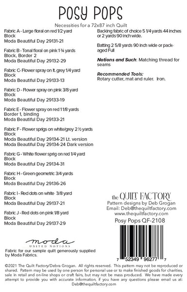 POSY POPS - The Quilt Factory Pattern QF-2109 DIGITAL DOWNLOAD – Jordan ...