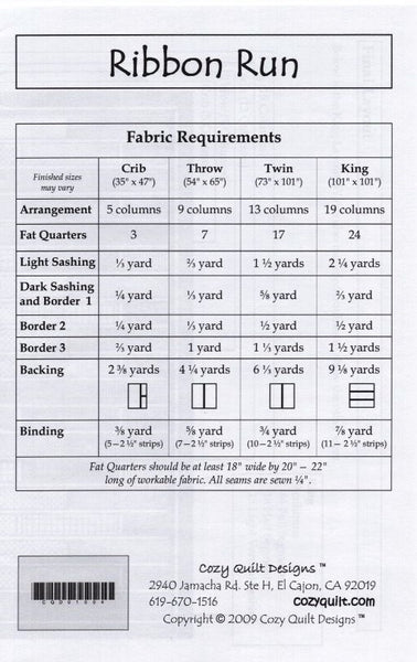 RIBBON RUN - Cozy Quilt Design Pattern – Jordan Fabrics