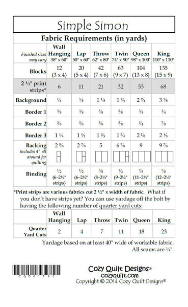 SIMPLE SIMON - Cozy Quilt Designs Pattern – Jordan Fabrics