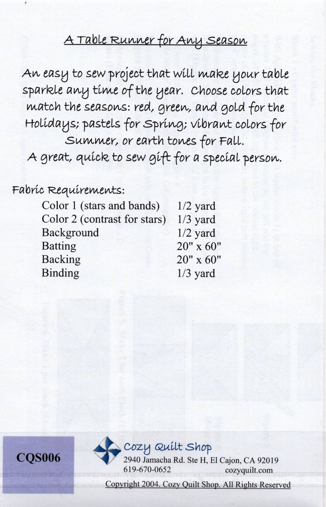 TABLE RUNNER - Cozy Quilt Designs Pattern – Jordan Fabrics