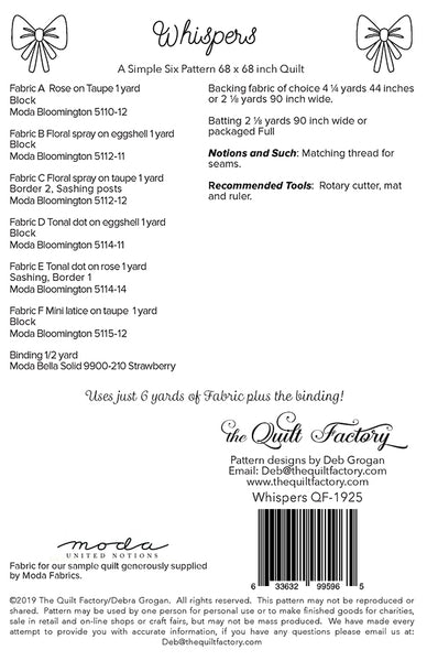 WHISPERS - Quilt Pattern QF-1925 By The Quilt Factory – Jordan Fabrics